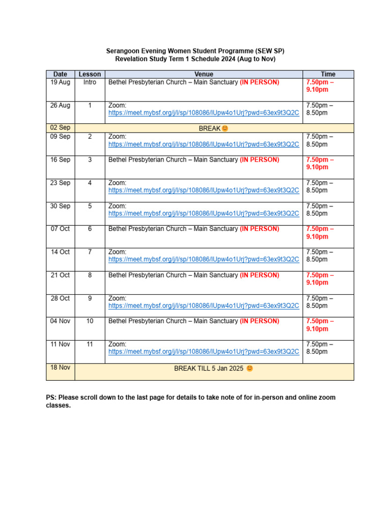 SEW SP Revelartion Study Schedule (2024 To 2025) Updated | PDF