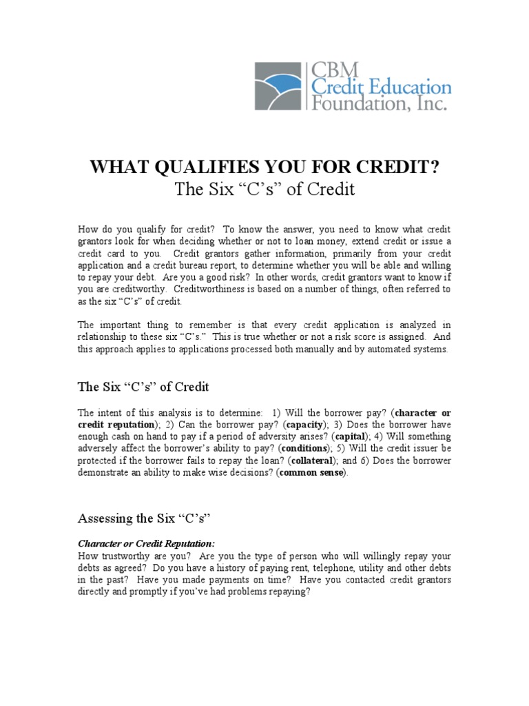 What are the 6 C of credit? Leia aqui: What are the 6 Cs of credit ...