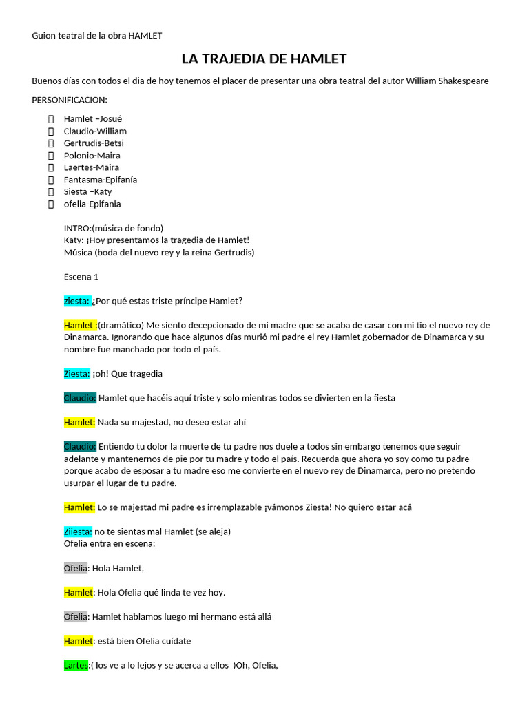 Guion Teatral de La Obra HAMLET - 115124 - 015500 | PDF