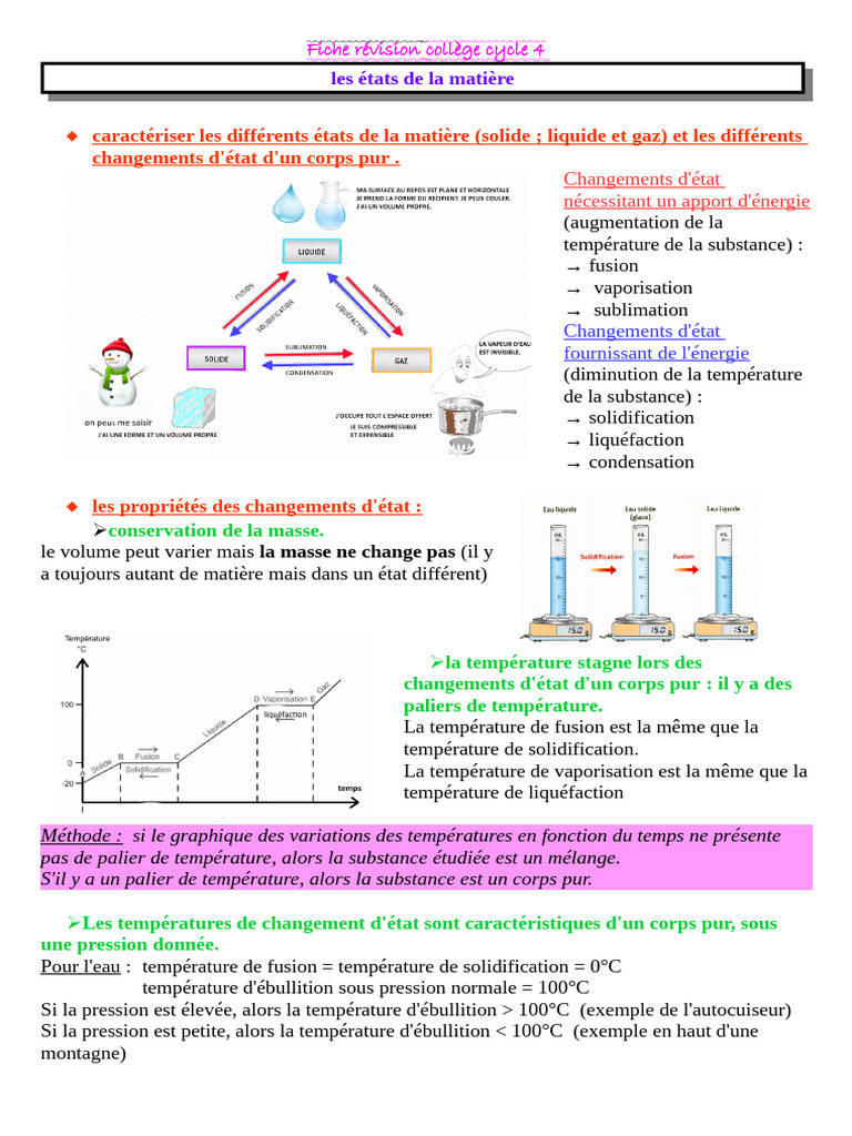 Fiche États de La Matière | PDF