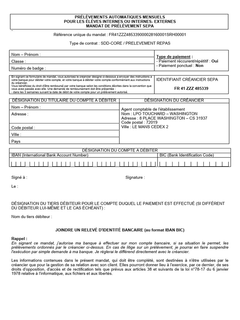 Mandat Prelevement SEPA | PDF