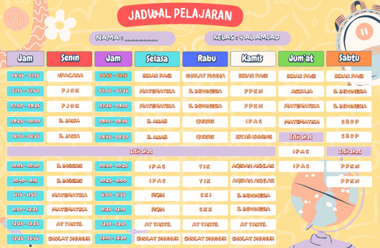 Jadwal Pelajaran 4 Al Amjad-1 | PDF
