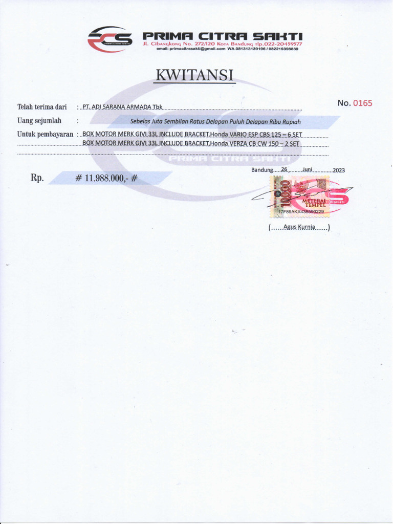 Tagihan Assarent Bandung Karoseri Box Juni 2023001 | PDF