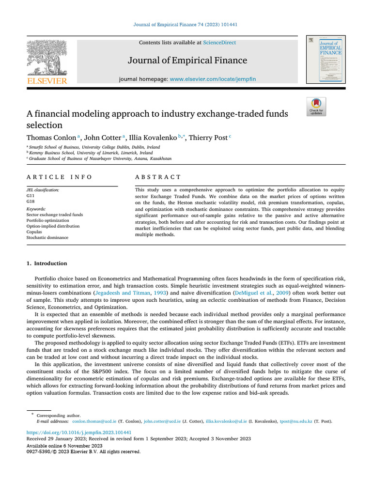 A Financial Modeling Approach To Industry Exchange-Traded Funds | PDF