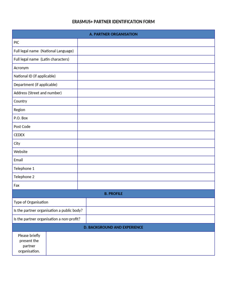 Pif (Erasmus Partner Identification Form) | PDF