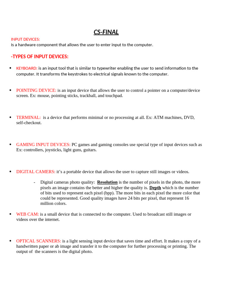 Cs-Final: - Types of Input Devices | PDF
