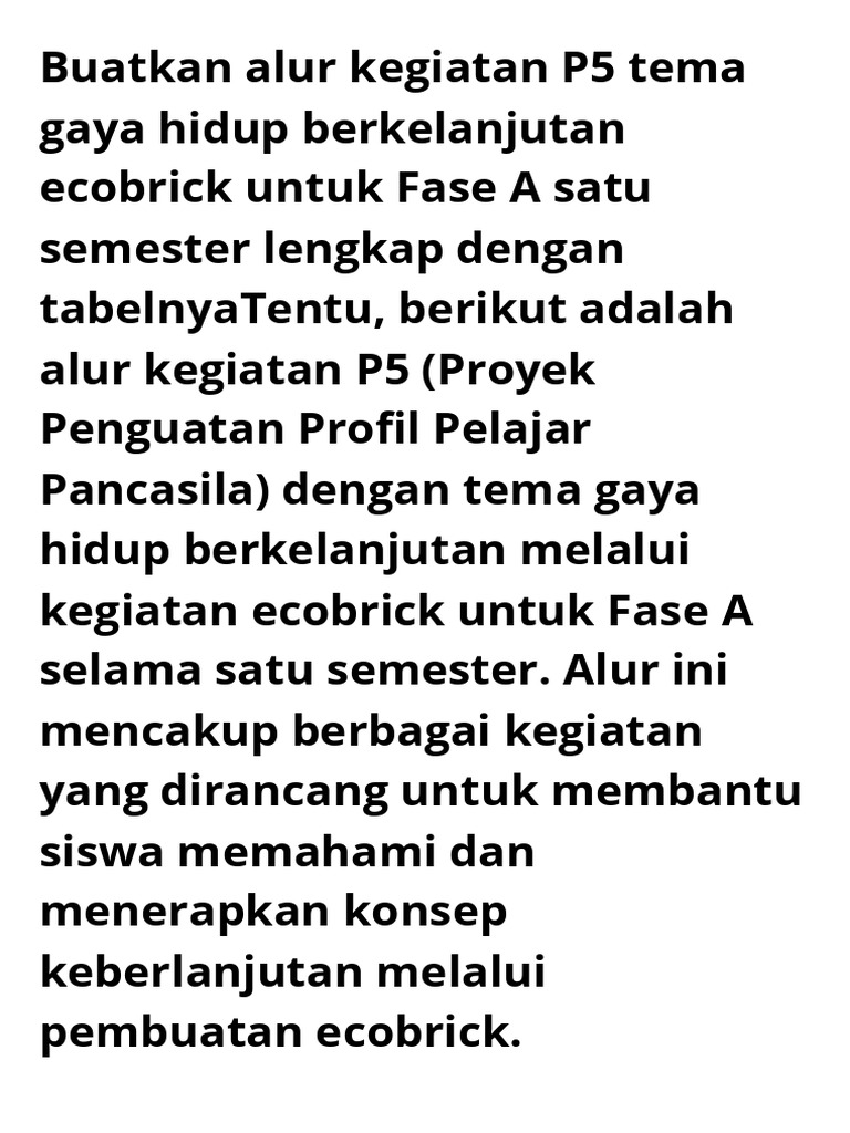 Buatkan Alur Kegiatan P5 Tema Gaya Hidup Berkelanjutan Ecobrick Untuk ...