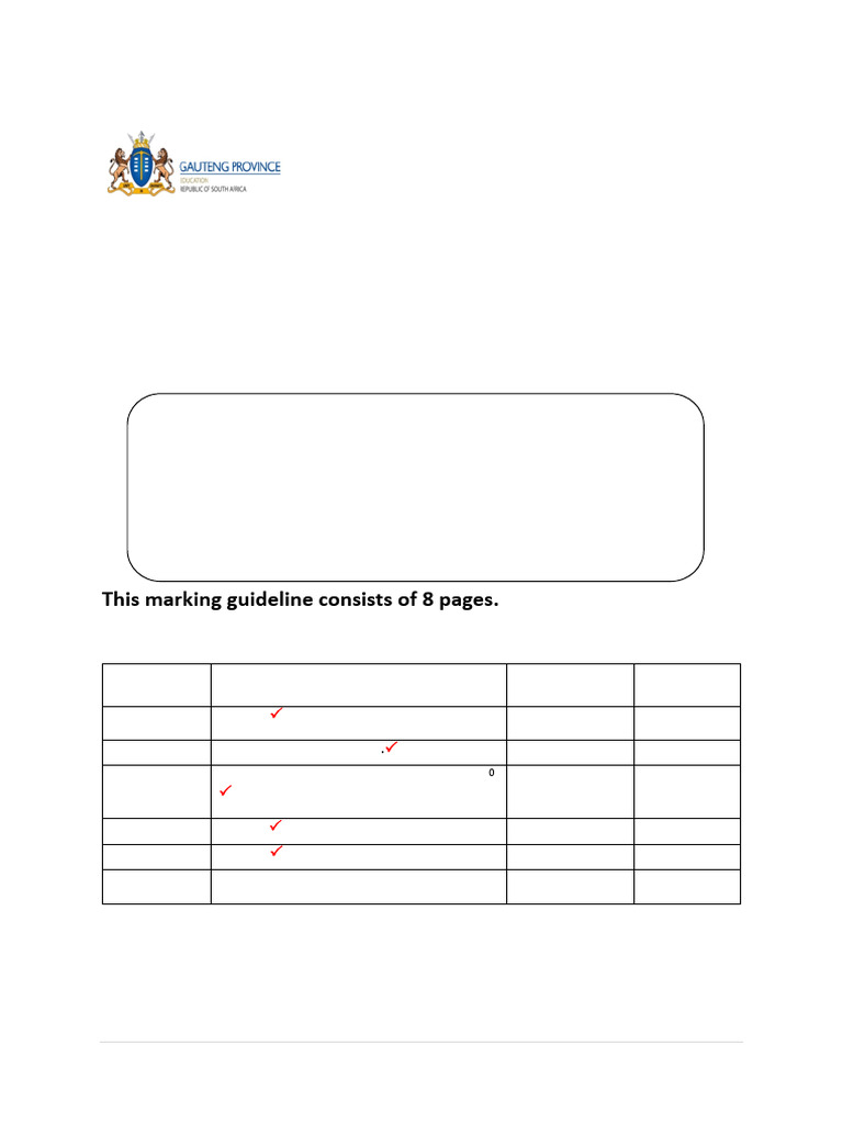 District Paper Grade 9 Memo Term 3 Test 2023 | PDF