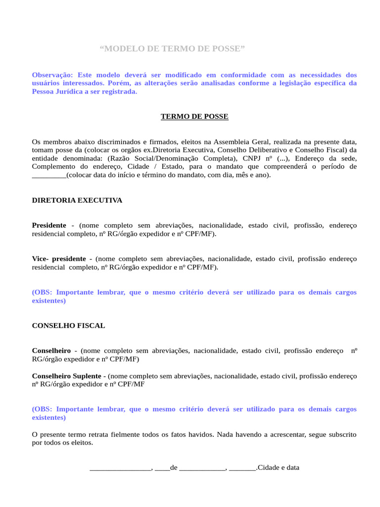 Modelo Termo de Posse | PDF