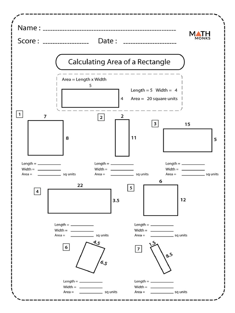 Calculating Area of A Rectangle Worksheets | PDF