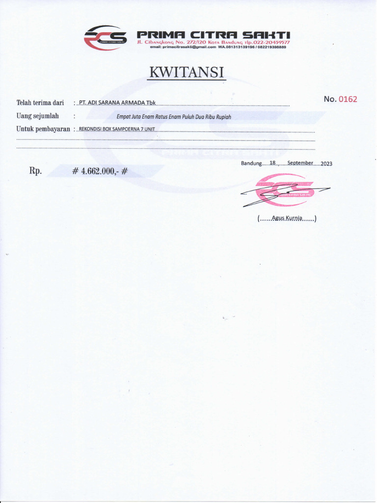 Tagihan Assarent Bandung Perbaikan Box 18 09 2023001 | PDF