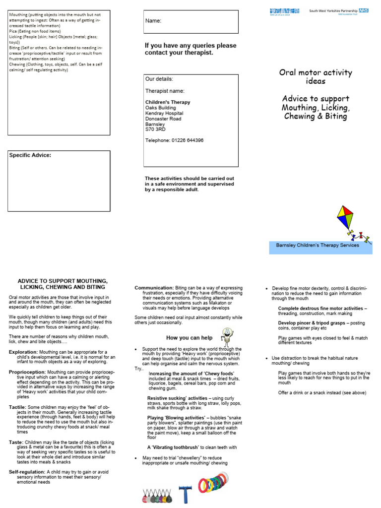 Oral Motor Activity Ideas | PDF