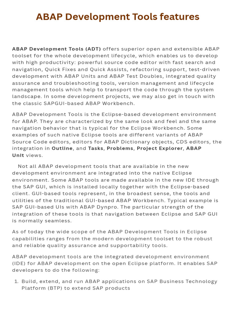 ABAP Development Tools Features | PDF