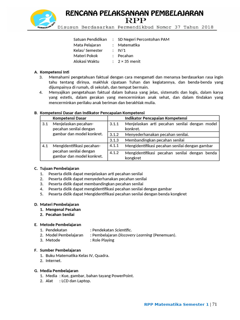 RPP PTK Pecahan | PDF