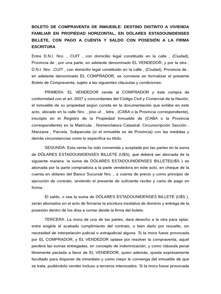 Modelo Boleto de Compraventa de Inmueble 2 | PDF