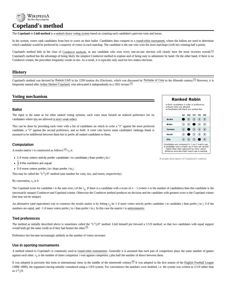 Entre-Copeland's Method - Wikipedia | PDF