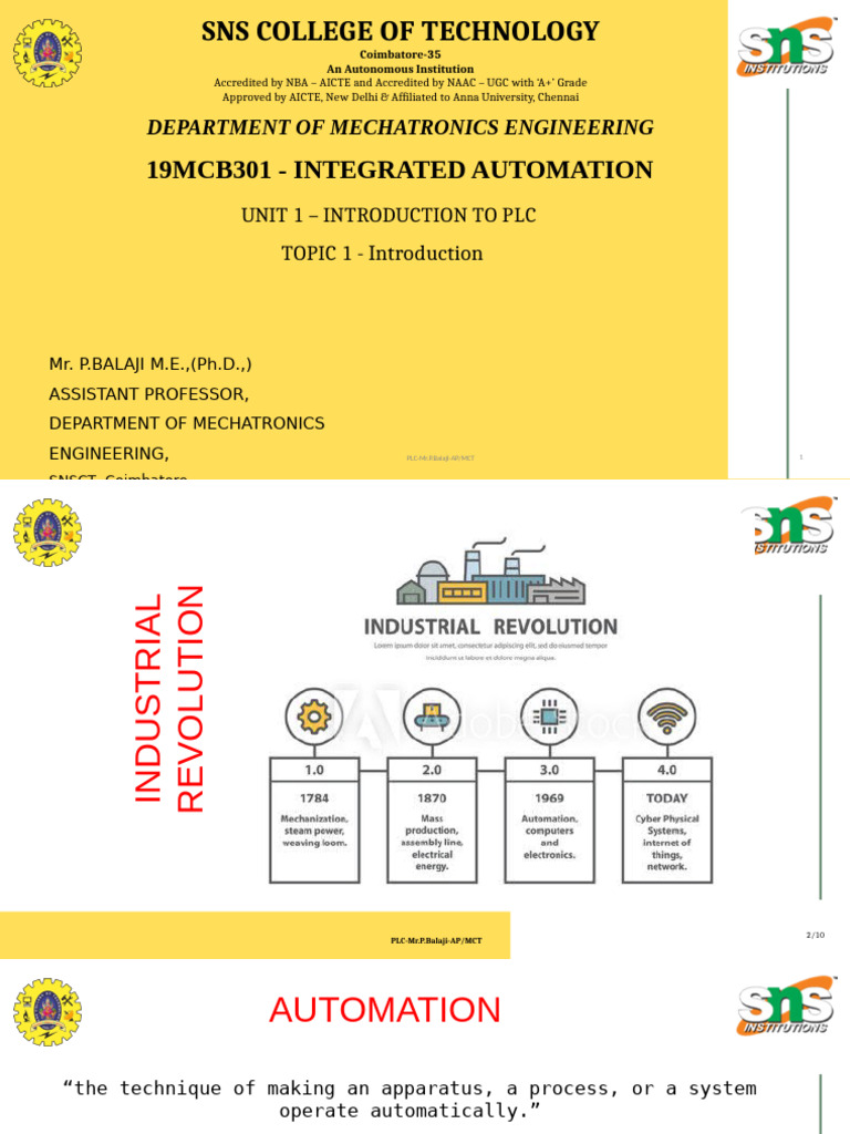 Department of Mechatronics Engineering: Sns College of Technology | PDF
