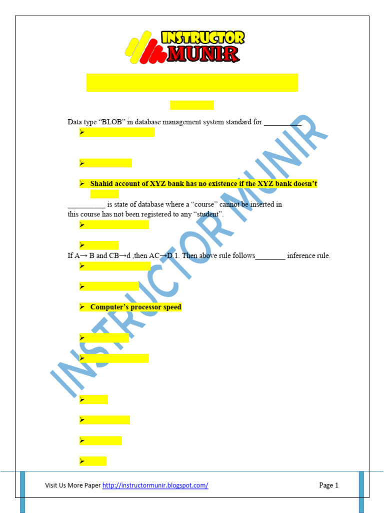 CS403 Grand QUIZ Spring 2021-1 | PDF | Databases | Relational Model CS403 Grand QUIZ Spring 2021-1 | PDF | Databases | Relational Model