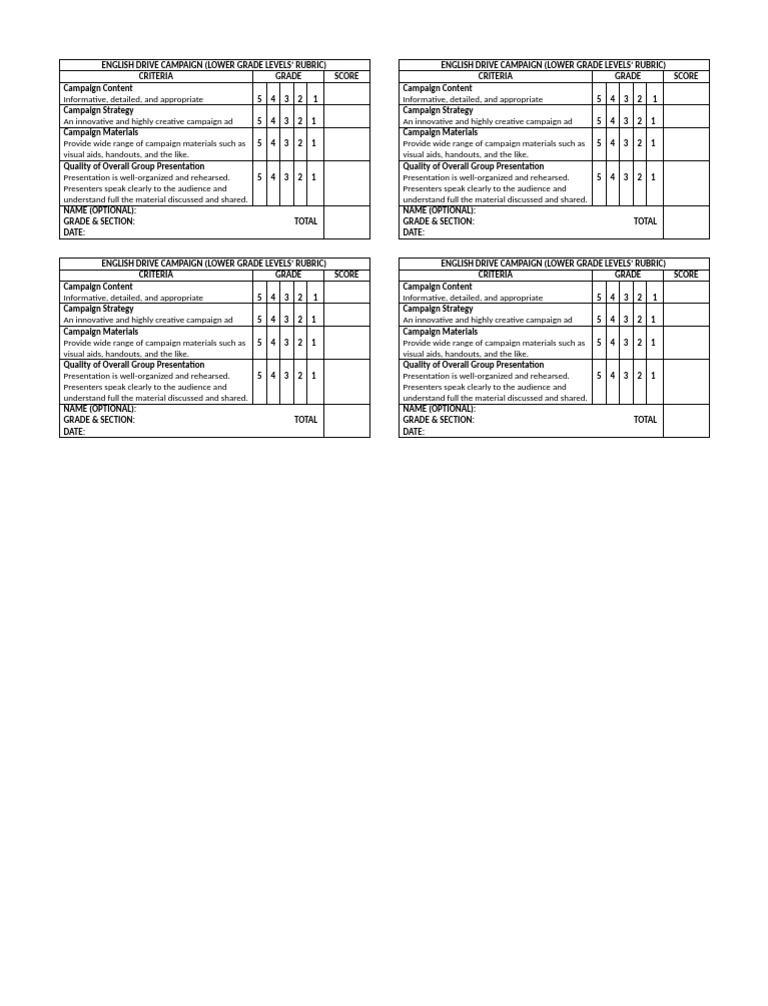 English Drive Campaign Lower Grades | PDF