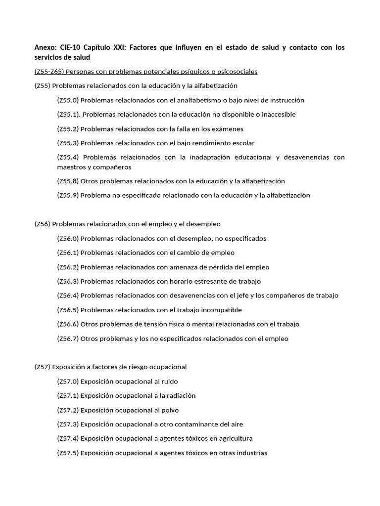 Anexo CIE 10 CÓDIGOS Z | PDF