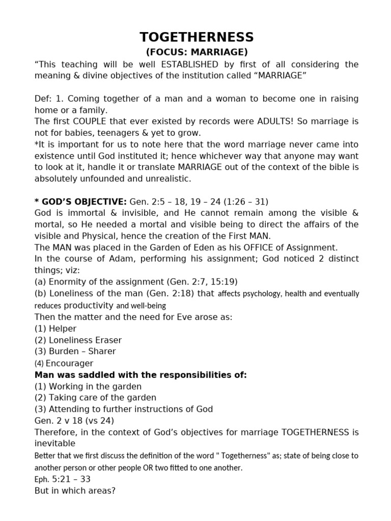 Understanding Marriage and Togetherness | PDF | Book Of Genesis | Wellness