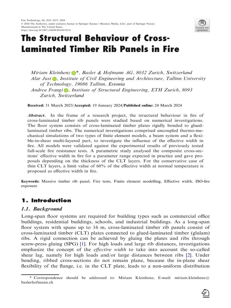 The Structural Behaviour of Cross-Laminated Timber Rib Panels in Fire | PDF