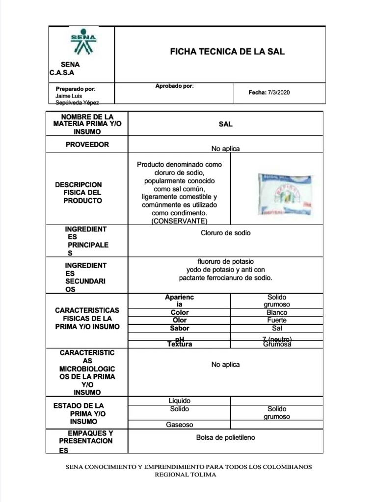 Ficha Tecnica de Sal | PDF