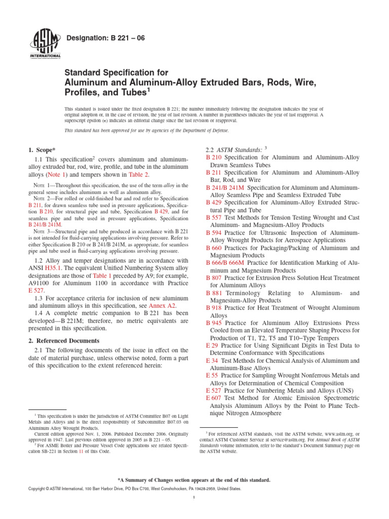 ASTM B221 06 - Obsolete | PDF