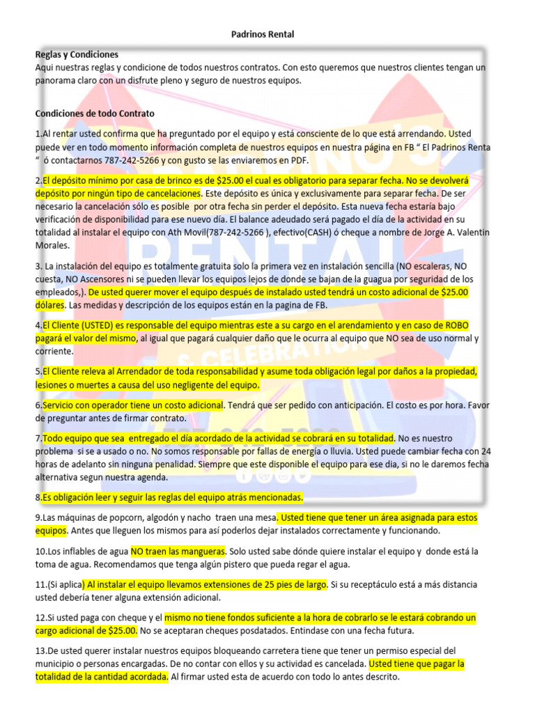 Relevo de Responsabilidad, Reglas y Equipo | PDF | Cheque | Daños y ...