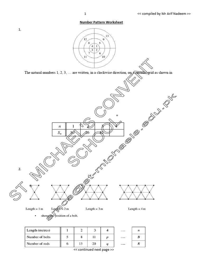 Number Pattern Worksheet | PDF | Arithmetic | Mathematical Objects