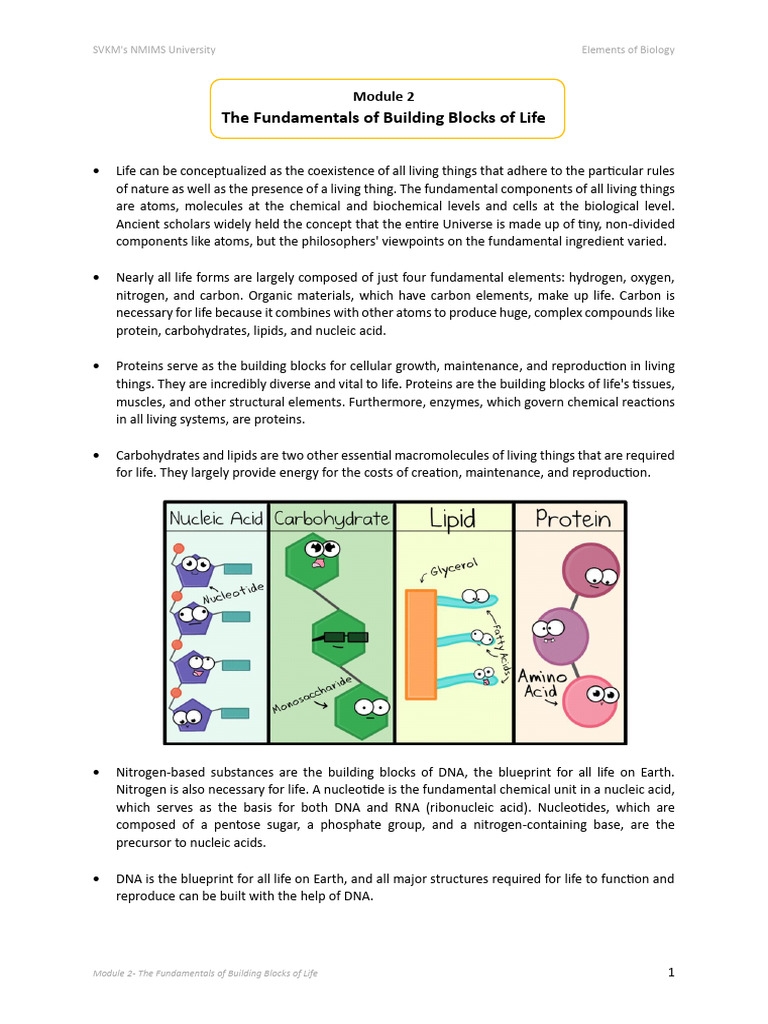 Module 2 - The Fundamentals of Building Blocks of Life | PDF