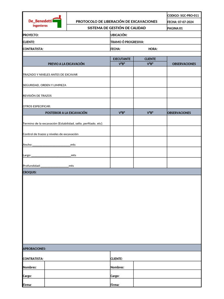 Protocolo de Liberación de Excavaciones | PDF