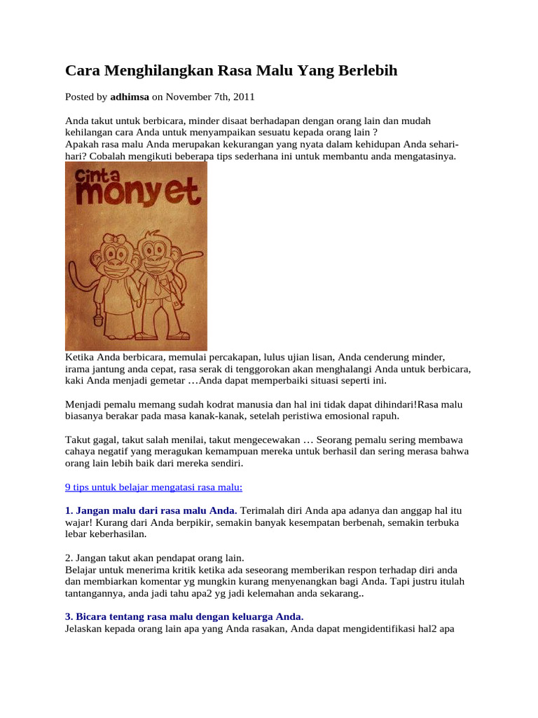 Cara Menghilangkan Rasa Malu Yang Berlebih | PDF