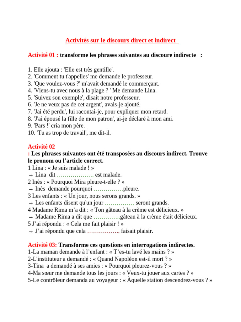 Style Directe Et Indirecte | PDF