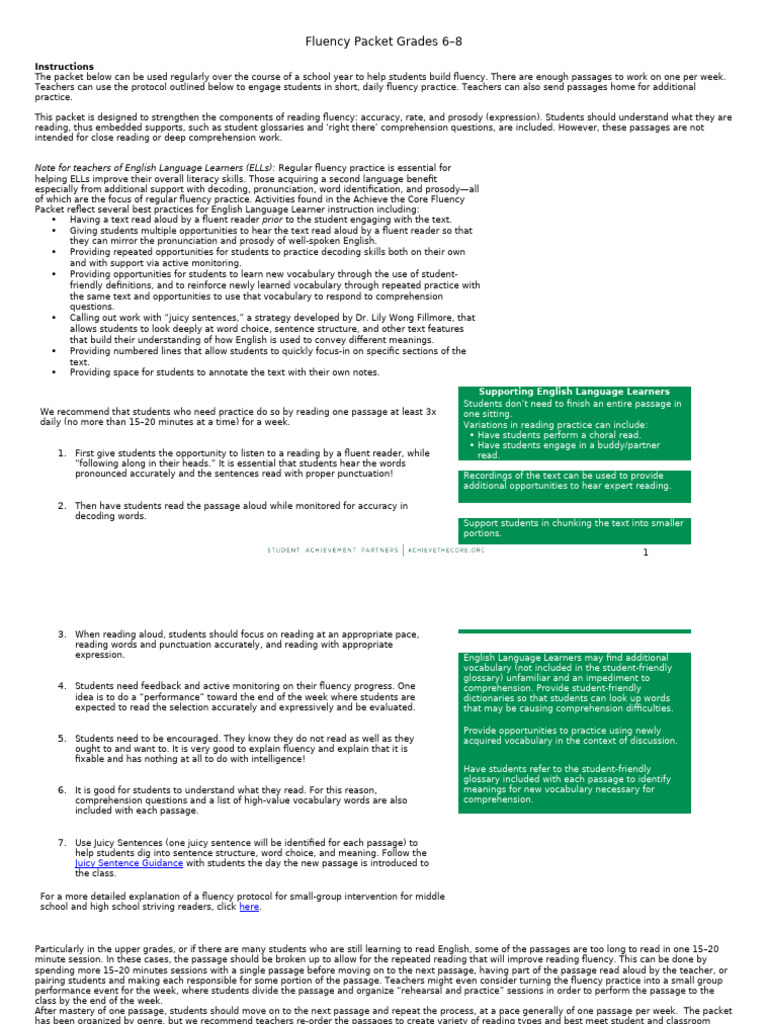 Fluency Packet 6-8 | PDF