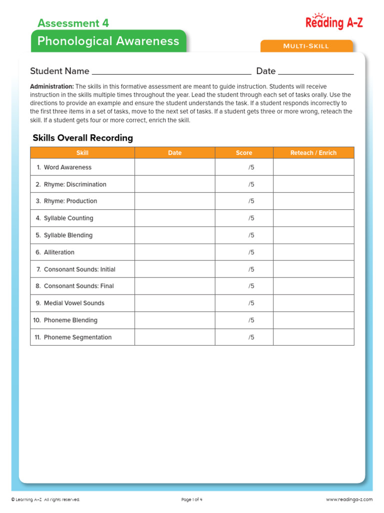 Paa Ms Phonological Awareness Assessment 4 | PDF | Linguistics | Human ...
