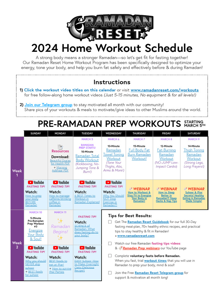 Ramadan+2024+Workout+Calendar+[Amanah+Fitness] | PDF