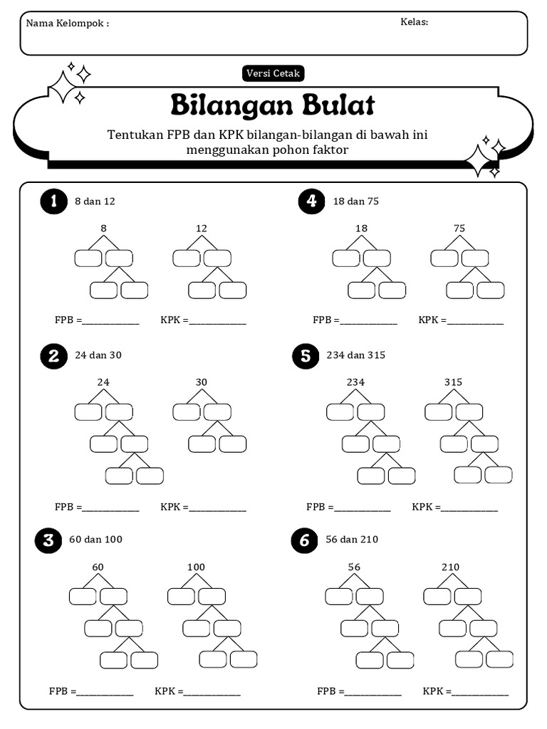 Bilangan Bulat FPB Dan KPK Lembar Kerja Matematika Krem Hijau Gaya ...