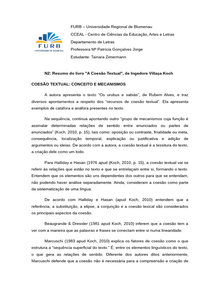 Resumo A Coesão Textual | PDF | Pronome | Sintaxe