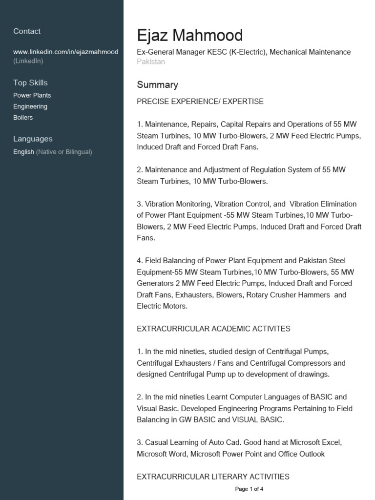 Profile - K Electric GM Pakistan | PDF | Power Station | Pump