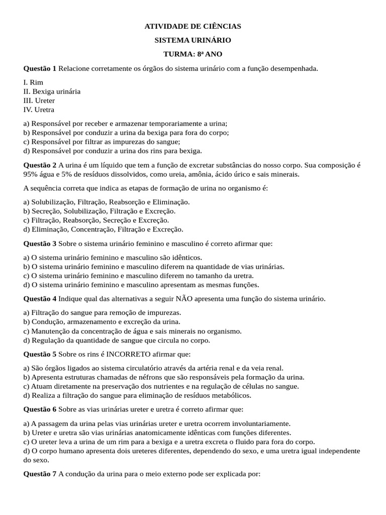ATIVIDADE DE CIÊNCIAS 8 ANO | PDF
