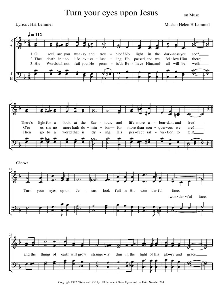 Turn Your Eyes Upon Jesus - HH Lemmel (F) (SATB) (EN) | PDF