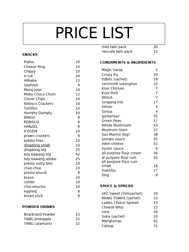 Price List | PDF