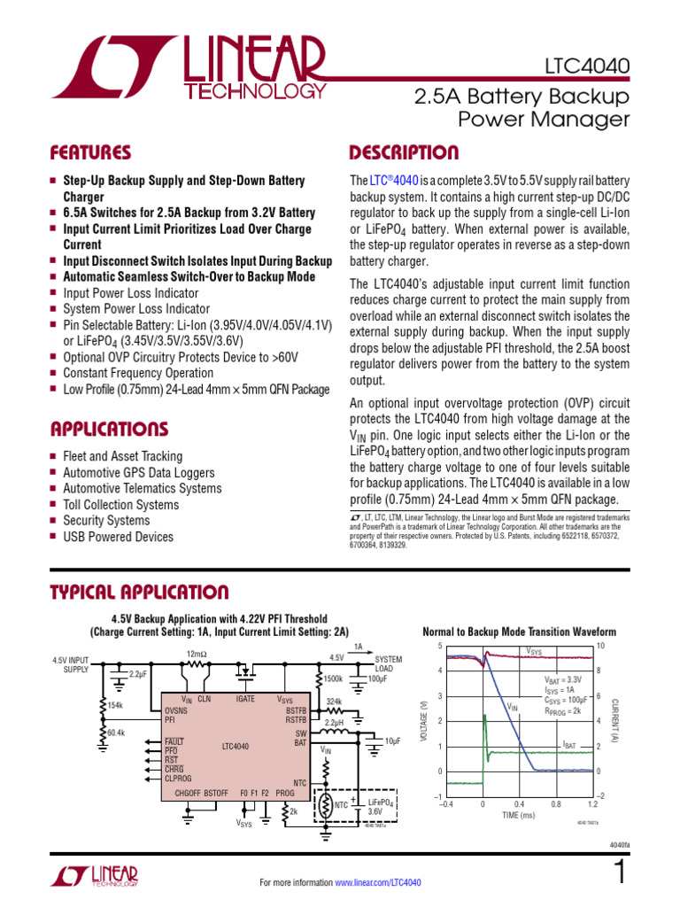 LTC 4040 | PDF | Battery Charger | Electrical Equipment