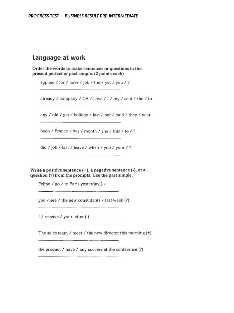 Progress test - Pre-Intermediate | PDF Progress test - Pre-Intermediate | PDF