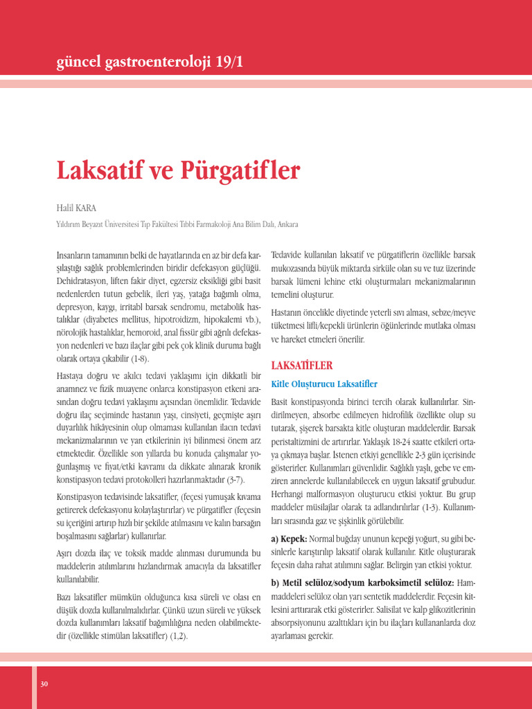 Laksatif Ve Pürgatifler: Güncel Gastroenteroloji 19/1 | PDF