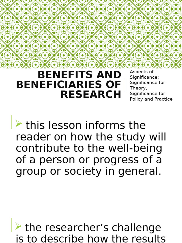 Lesson 9 Benefits and Beneficiaries of Research | PDF
