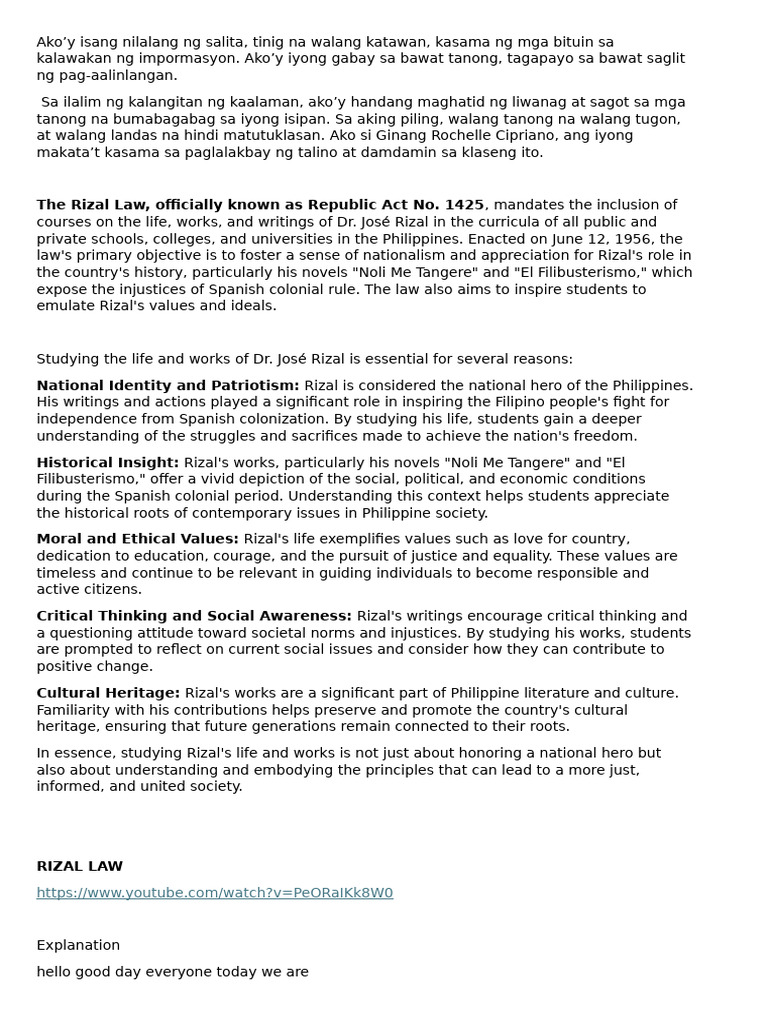 RIZAL LAW SCRIPT | PDF