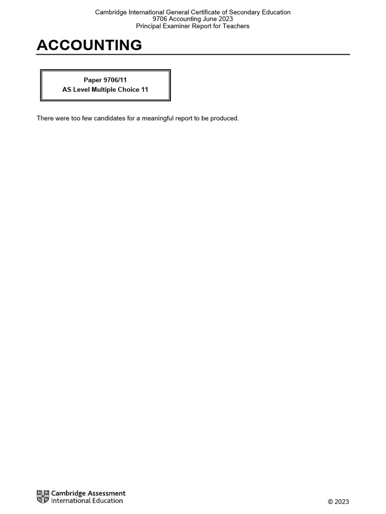 Accounting: Paper 9706/11 AS Level Multiple Choice 11 | PDF