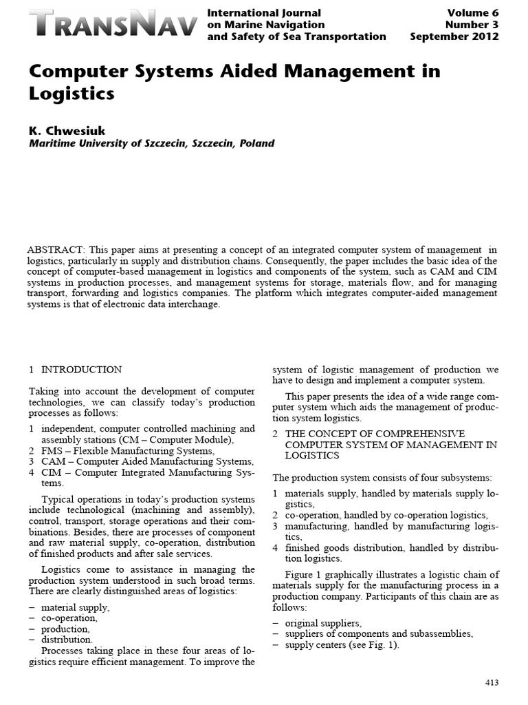 Computer Systems Aided Management in Logistics | PDF